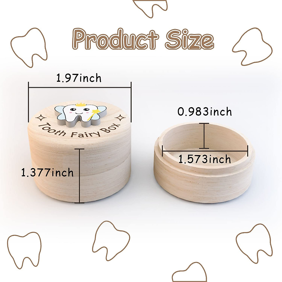 Tooth Fairy Box, Carved Wooden Box with 3D Tooth, Stores Lost Teeth for Kids, Easy to Carry, Suitable Size and Durable, Dropped Tooth Keepsake Storage Box for Boy or Girl(B-Wings-T)