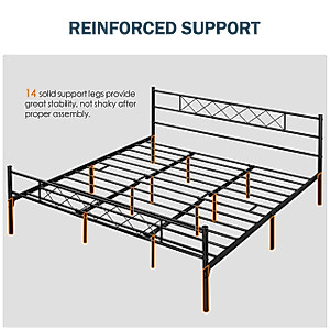 Yaheetech Metal Platform King Bed Frame Mattress Foundation with Headboard and Footboard No Box Spring Needed Under Bed Storage Steel Slats Black