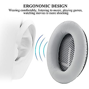 Replacement Ear Pads for Bose Quiet Comfort 35, Ear Pads Cushions Compatible with Bose QC 35/35 II Headphones Made of Premium Protein Leather Memory Foam (Light Grey)