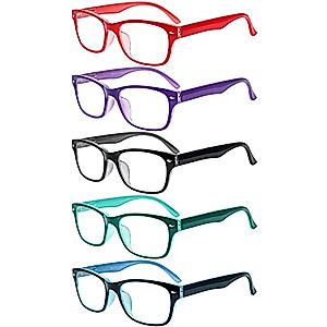 SIGVAN Reading Glasses 5 Packs Blue Light Blocking Eyeglasses Quality Spring Hinge Colorful Computer Readers for Women Men (5 Mix, 4.00, multiplier_x)