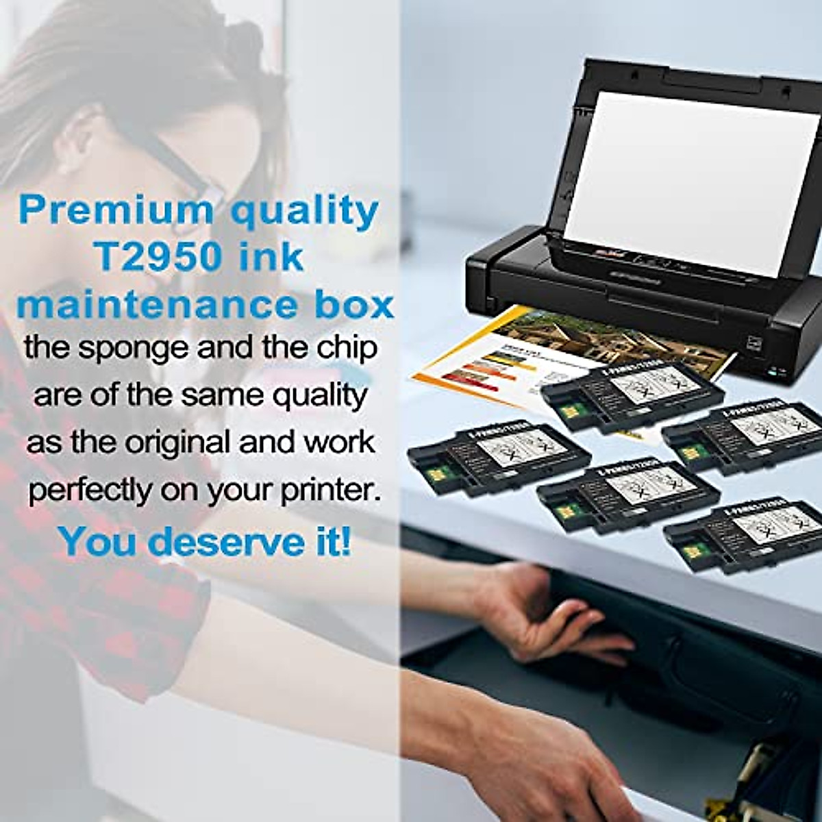 LiTuhorse Remanufactured T295000 Ink Maintenance Box T2950 for WF 100 WF100 EC-C110 EC C110 Inkjet Printer and Work with Workforce WF-100 Ink Cartridges 5 Pack