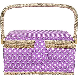 Sewing Storage Organizer with Lid Double-Layer Sewing Box Organizer Accessories Storage Bag Sewing Gifts for Kit, Scissors, Thread, Pins, Needles, Clips Purple