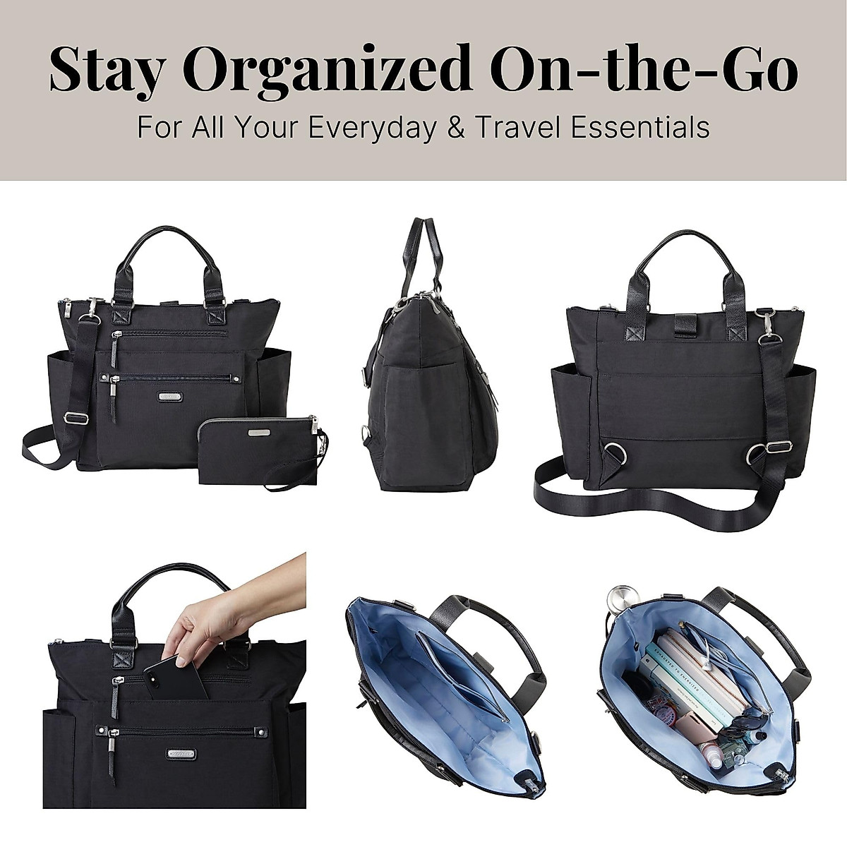 Baggallini Womens 3-in-1 Convertible Backpack With RFID Phone Wristlet, Black, One Size US