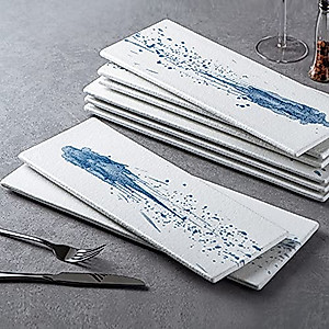 Uaral Serving Platter Long Flat Plate - 14 inch Rectangular Tray for Party,Sushi,Appetizer,Sashimi,Cheese,Set of 2, (Blue)