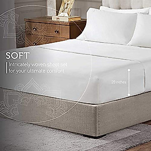 1000 Thread Count White California King Sheet Sets Deep Pocket | Fits 16"-20" Thick Mattress | Sateen Soft Cotton Grown in India, 4 PC Bed Sheets - Fitted, Flat & 2 Pillow Cases (Natural White)