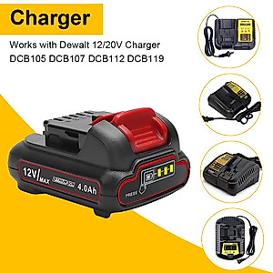 TENMOER 2 Pack DCB120 12V 4.0Ah Battery Compatible with Dewalt 12V Max Battery Replacement for 12V Dewalt Battery