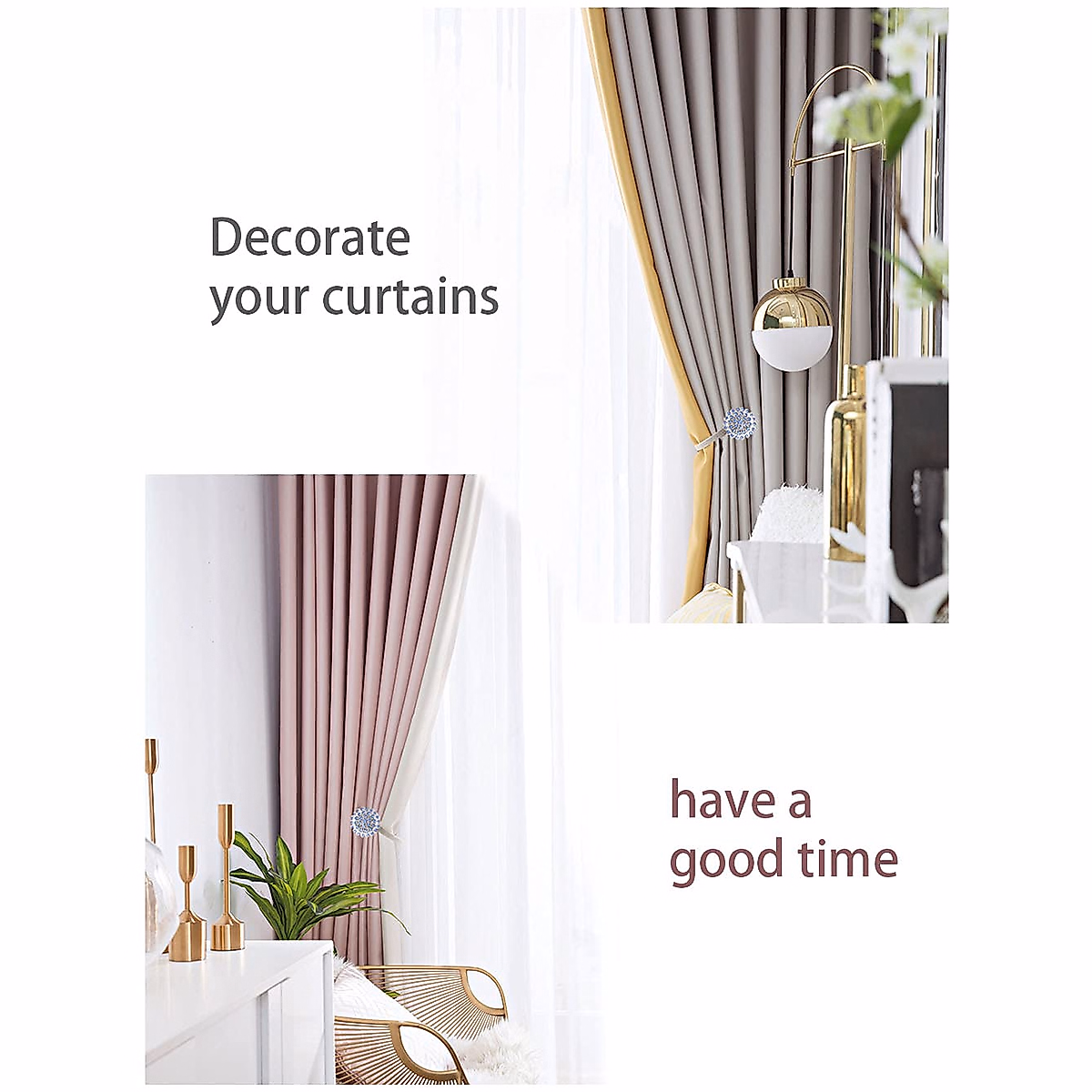 Magnetic Tiebacks for Curtains, 2 Pack Sparkling Crystal Flower Curtain Tiebacks Curtain Buckle Clips with High-Elastic Spring Wire for Home Office Decoration (White)