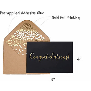 50 Pack Congratulations Card – Elegant Greeting Cards With ‘’Congratulations’’ Embossed In Gold Foil Letters – For Engagement, Graduation, Wedding - 52 Kraft Envelopes Included - 4" x 6" (Black)