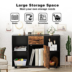 JUMMICO Storage Cabinet with Doors and Shelves Floor Cabinet Sideboard with Solid Wood Top Accent Cabinet for Living Room, Dining Room and Hallway