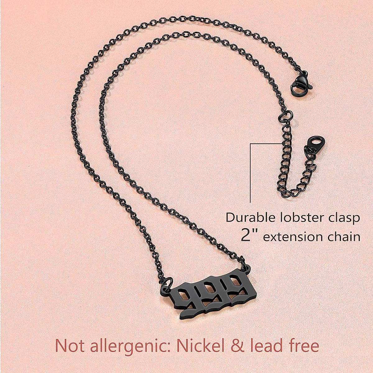 FindChic Dainty Black Angel Number Necklace for Women Men Stainless Steel Numberal 999 Pendant Jewelry Gift for Daughter Mom Wife Girlfriend