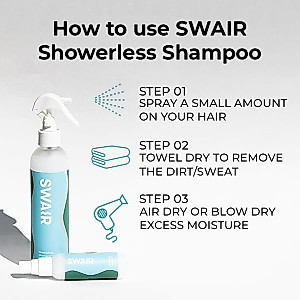 SWAIR Showerless Shampoo 8oz. Dry Shampoo Alternative | Cleans Hair Without Suds, Rinsing or Residue | Alcohol Free