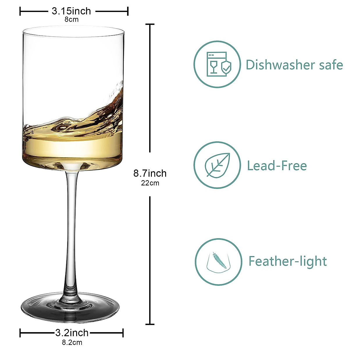 Crystal Square Wine Glasses Set Of 4-14 oz Stemware - Hand Blown Edge Wine Glasses- Red and White Wine Glasses With Stem - Premium Clear Drinkware Glassware