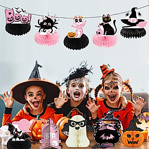 12Pcs Halloween Honeycomb Centerpieces Pink Black Halloween Baby Shower Birthday Party Decorations for Girl Halloween Table Centerpieces Decorations