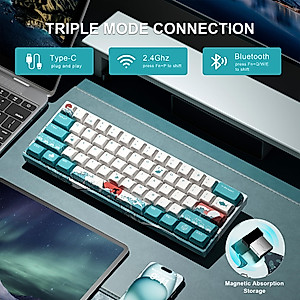 60 Percent Keyboard, XVX M61 Pro 3-Modes Wireless Mechanical Keyboard, Hot-Swappable Custom Gaming Keyboard, RGB Backlit Keyboard for Windows Mac PC Gamers(Coral Sea Theme, Pre-lubed Linear Switch)