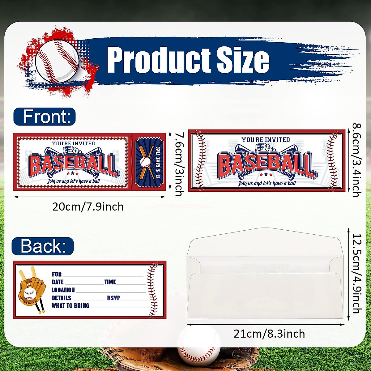 Woanger Baseball Birthday Party Invitations, 50 Pieces with Envelopes, Multicolor, Unisex-Adults