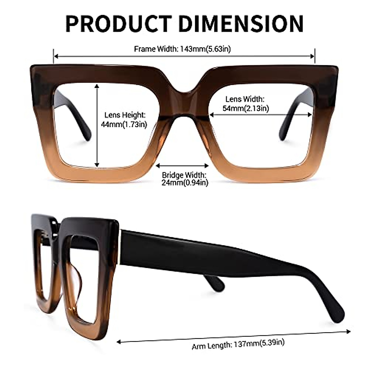 Zeelool Stylish Acetate Thick Oversized Square Eyeglasses Frame for Women with Non-prescription Clear Lens Brandon VFP0306-01 Tawny