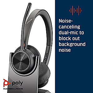 Poly - Voyager 4320 UC Wireless Headset + Charge Stand (Plantronics) - Headphones with Boom Mic - Connect to PC/Mac via USB-A Bluetooth Adapter, Cell Phone via Bluetooth - Works with Teams, Zoom &More