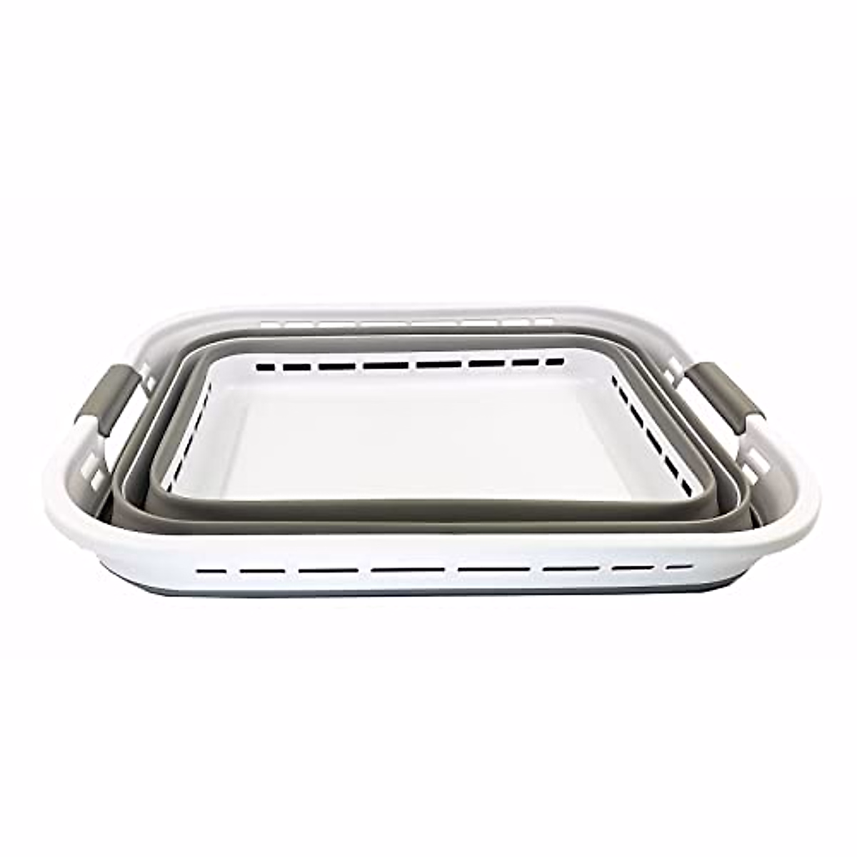 SAMMART 42L (11 Galloons) Collapsible Plastic Laundry Basket - Foldable Pop Up Storage Container/Organizer - Portable Washing Tub - Space Saving Hamper/Basket [BPA Free] (White/Grey)