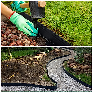 Queekay Landscape Edging Kit 148 ft with 70 Spikes 20 Connectors No Dig Plastic Border for Garden, Lawn, Yard, Pathway(Black,2 Inch)