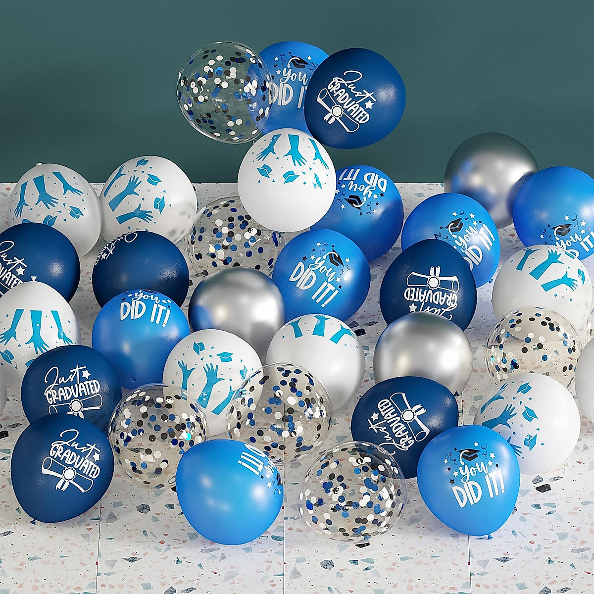 2024 graduation party decorations, 70pcs graduation balloons blue and white graduation decorations for college high school class of 2024 congrats grad party decor