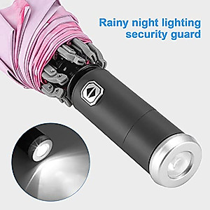 Travel Umbrella Automatic Open & Close Strong Steel Shaft LED Flashlight Handle Safety Reflective Frame Compact Folding Reverse Umbrella Windproof and Waterproof Earth and Flower Print