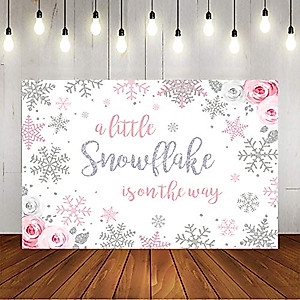 Aperturee 5x3ft Christmas Snowflake Photo Backdrop a Little Snowflake is on The Way Floral Photography Backgrounds Baby Shower Birthday Children Party Decoration Photo Booth Studio Props