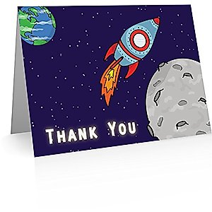 Rocket & Space Thank You Cards (24 Foldover Cards and Envelopes) Kids Thank You Cards