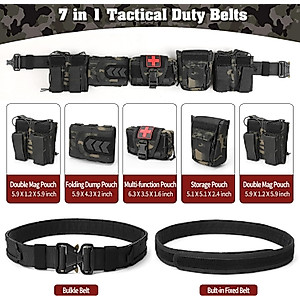BOMTURN Battle Belt Tactical Belt with Accessories: Duty Belts Law Enforcement Combat Airsoft Police Belts with Pouches 7pcs