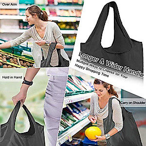 BeeGreen X-Large 10 Pack Black & Grey Reusable Shopping Bags with Storage Pouch & Elastic Band Reusable Grocery Bags Bulk Wholesale 50LBS Foldable Fabric Bags Machine Washable