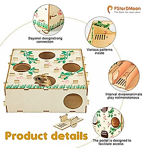 Wooden Enrichment Toys for Small Animals, Hamster Chew Toys, Interactive Hide Tunnel Puzzle Game,Mental Stimulation Toy for Hamster,Guinea Pig,Rabbit,Chinchilla (Style 3)