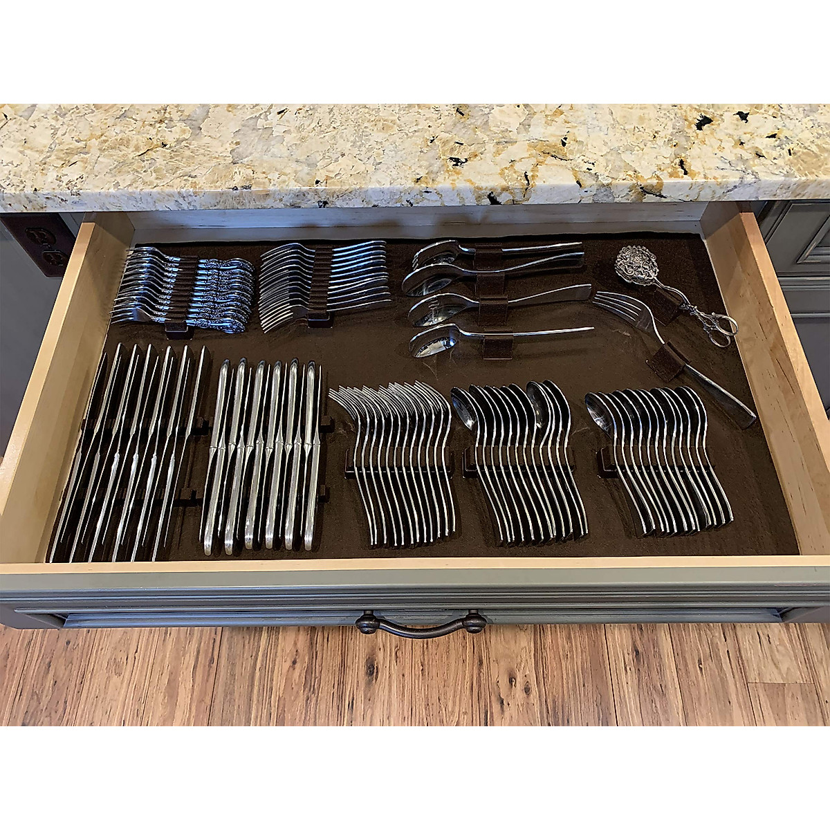 Wood Technology Silverware Drawer Lining Kit in Brown - Holds 90 Pieces