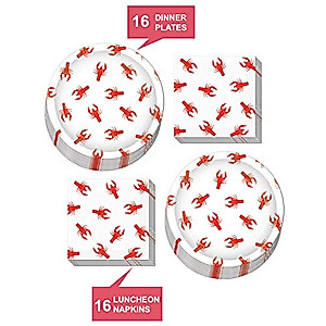 Crawfish Boil Party Supplies - Crawfish Dinner Plates and Napkins for Mardi Gras and Seafood Festivals (Serves 16)