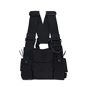 Radio Chest Harness Rig Holster Pack with Front Pouches and Zipper Bag for Universal Walkie Talkies