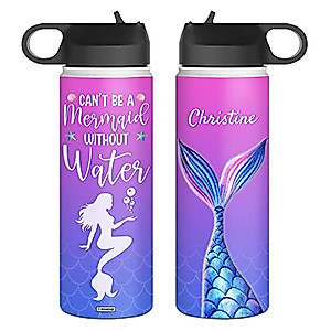 wowcugi Personalized Mermaid Water Bottle Stainless Steel Insulated Sports Bottle Reminder 12oz 18oz 32oz Mermaid Gifts For Back To School Birthday Christmas Kids Girls Daughter Sister