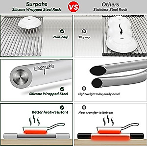 Surpahs Over The Sink Multipurpose Roll-Up Dish Drying Rack (Warm Gray, Large - 20.5" x 13.1")