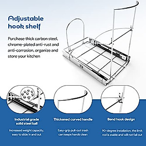 Tanamu Pull Out Trash Can Under Cabinet,Under Sink Heavy Duty Trash can，Roll-Out Sliding Adjustable Rack for Kitchen Trash Can,Chrome (Trash Can Not Included)