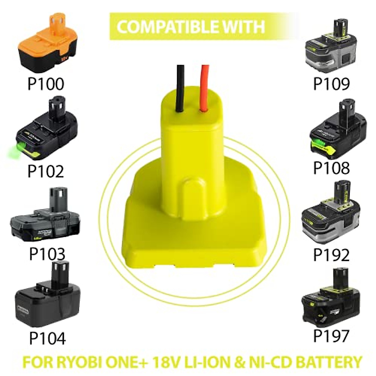 Upgraded Power Wheel Adaptor for Ryobi 18V Battery with Fuse & Wire terminals,Power Connector for Rc Car, Robotics,Rc Truck, DIY,Work for 18V P100 P102 P103 P107 P108 Li-ion & Ni-CD Battery