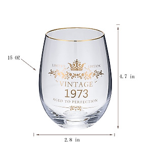 wufengye 1973 51th Birthday Gifts for Women Men 15 Ounce Wine Glasses Classic Birthday Gift Water Tumbler Juice Cup Happy Birthday Present .1973 Vintage Edition 51th Anniversary