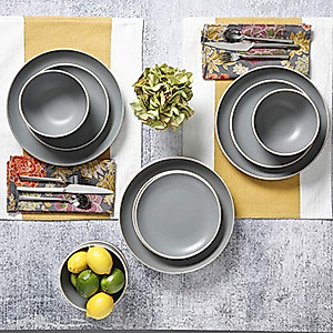 Gibson Home Rockaway 12-Piece Dinnerware Set Service for 4, Grey Matte -