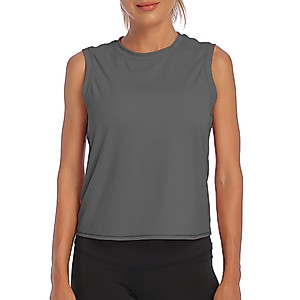 Womans Sleeveless Tops Summer Casual Tank Tops Cool Loose Fit Shirts Crop Tops Dark Grey Small