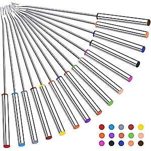 15pcs 9.6 Inch Fondue Sticks, Smores Sticks, Stainless Steel Fondue Forks with Heat Resistant Handle for Roast Meat Chocolate Dessert Cheese Marshmallows