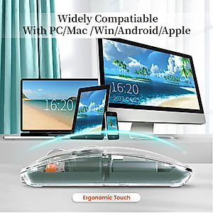 A.JAZZ Wireless Bluetooth5.1&2.4G Mini Lightweight Mouse,Transparent Clear Cool,Rechargeable Silent Computer Mice,Nano USB C Receiver,LED Battery Magic Silm for Office/PC/Mac/Laptop/Apple/ipad(Green)