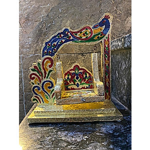 Will and Weaves Laddu Gopal Wooden Jhula Hand crafted Traditional Jhula Meenakari Jhula Kanha Ji Jhoola Carousel Bal Gopal Swing For Size 0 and 1 For Janmashtami Pooja