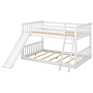 Jintop Full Over Full Bunk Bed with Convertible or Removable Slide and Ladder,Modern Loft Shelf Bed,w/Slat Support,No Box Spring Needed,for Apartment,Bedroom,Guest Room,White