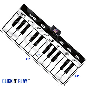 Click N' Play Mat with 24 Keys, 4 Unique Play Modes, 8 Musical Instrument Sounds | Music Mat Keyboard Toys | Floor Piano Pad Gift for Toddlers and Kids Ages 3-5,Black/White