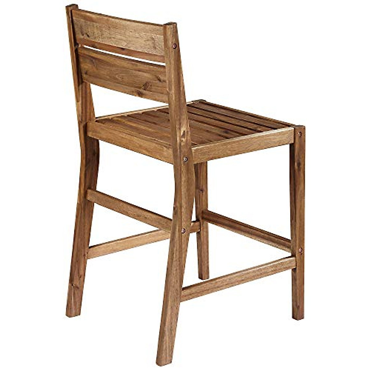 Teal Island Designs Nova Natural Acacia Wood Outdoor Bar Stools Set of 2 Brown 24" High Farmhouse Rustic Plank Seat with Ladder Backrest Footrest for Kitchen Counter Island Patio Garden Balcony