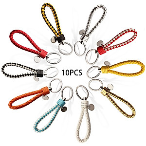 SEADEAR Braided Leather Keychain 10PCS Random Color Weave PU Key Pendant Car Key Ring Accessories for Car Key Purse Bag