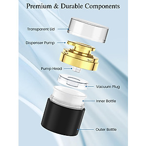 PARAKE Airless Pump Jars, 4-Pack 1.7 Oz Empty Moisturizer Pump Dispensers, Refillable LeakProof Vacuum Cosmetic Containers, Travel Airless Pump Bottles for Cream Lotion Skincare Toiletries (Black)