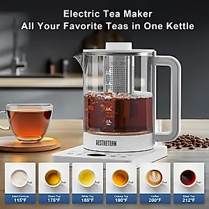 Electric Tea Kettle, 1.5 L Glass Electric Kettle with Tea Infuser, Temperature Control, Electric Tea Pot, Tea Maker, Automatic Shut Off, 24 H Keep Warm, for Tea, Coffee and Boiling Water, White