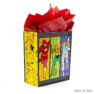 Hallmark 13" Large Justice League Gift Bag with Tissue Paper (Wonder Woman, Superman, Batman, Flash, Aquaman, Cyborg)